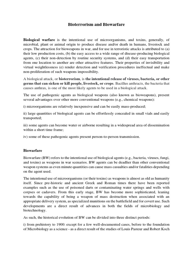 Bioterrorism and Biowarfare BTH 1 | PDF | Biological Warfare | Bioterrorism