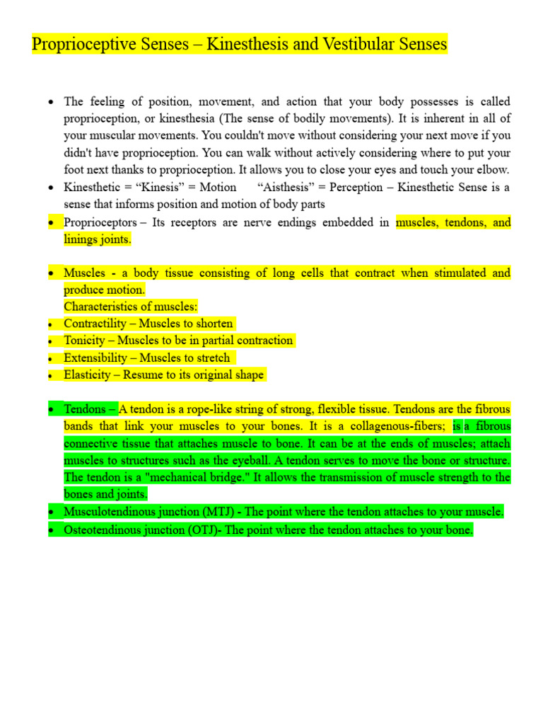 Proprioceptive Senses | PDF | Senses | Skeletal Muscle