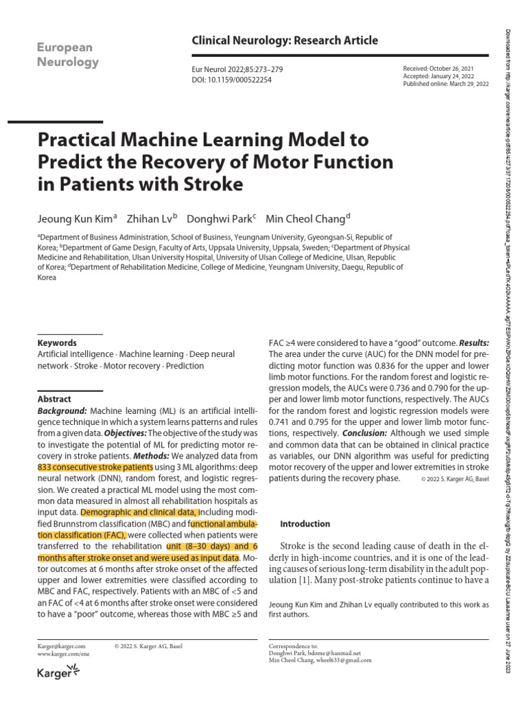 Predict Motor Recovery AI | PDF | Machine Learning | Stroke