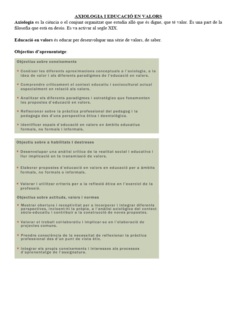 APUNTS DEFINITIUS Axiologia I Educacio en Valors | PDF