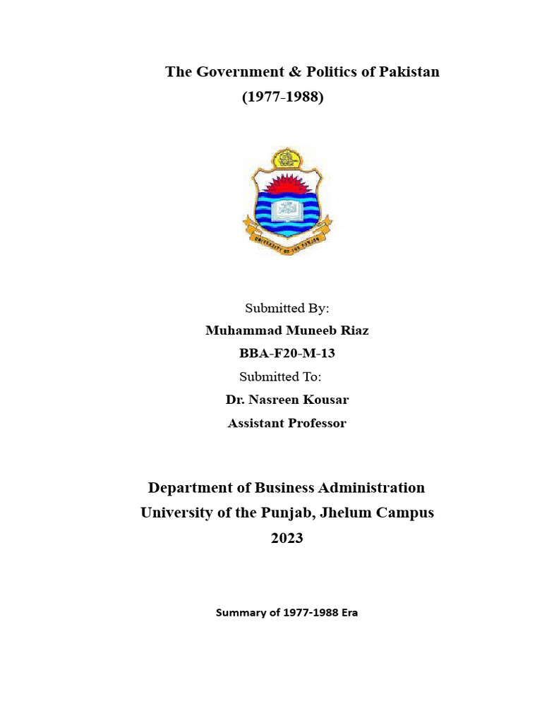 The Government & Politics of Pakistan 1977-88 | PDF