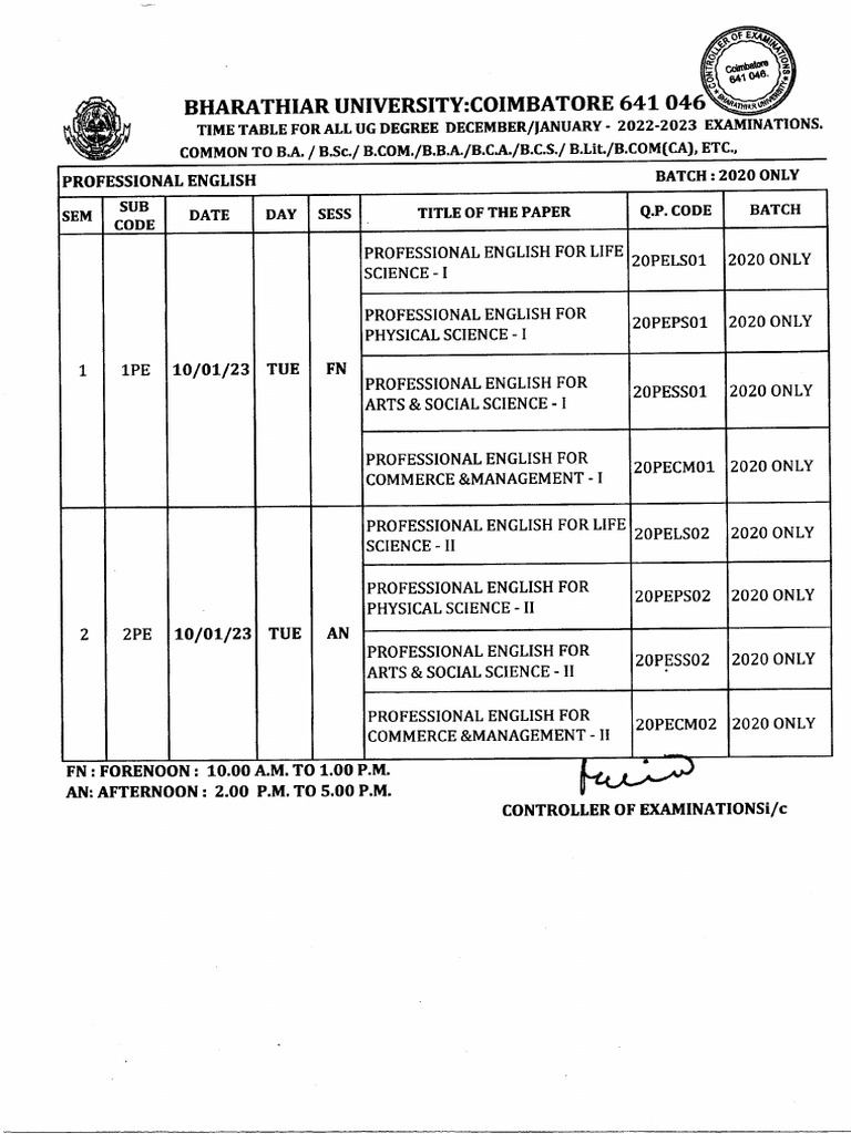 Correction Time Table 2022-2023 Exam | PDF