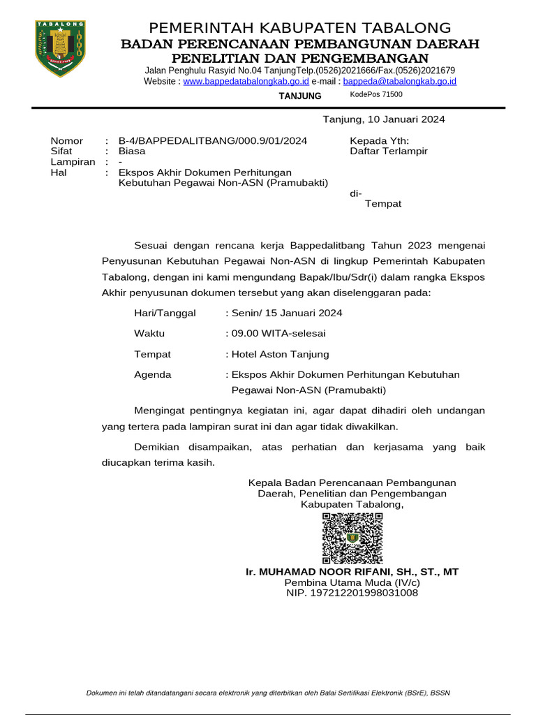 Undangan Ekspos Akhir Dokumen Perhitungan Kebutuhan Pegawai Non-ASN (Pramubakti) | PDF