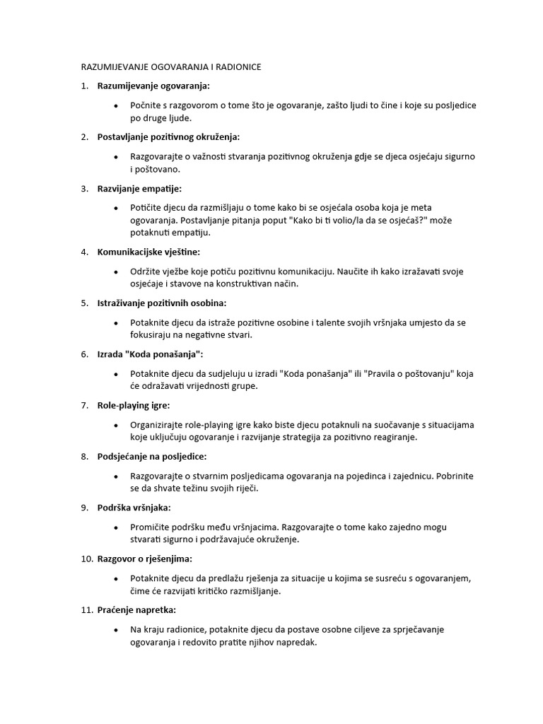 OGOVARANJE-radionice I Razumijevanje | PDF