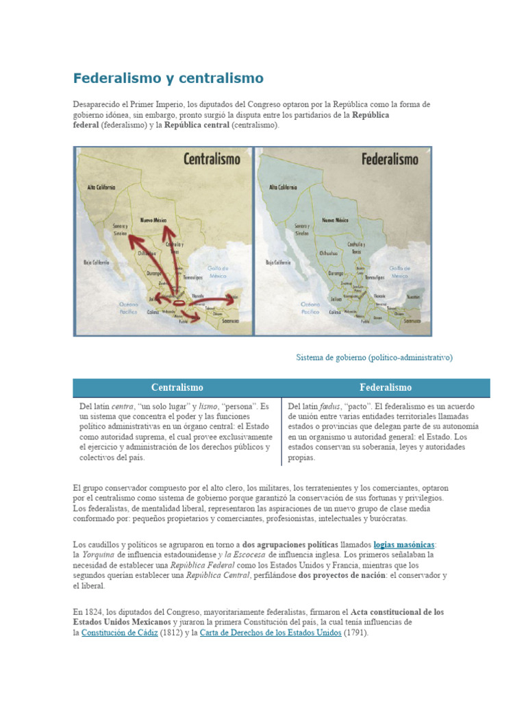 Federalismo y Centralismo (Para Trabajar Las Constituciones de 1824 y 1836) | PDF | México ...