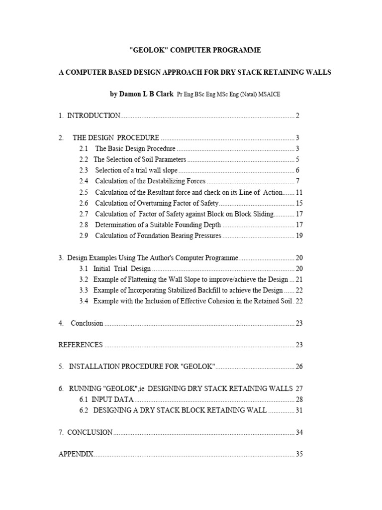 Geolok Computer Programme's Manual | PDF | Civil Engineering