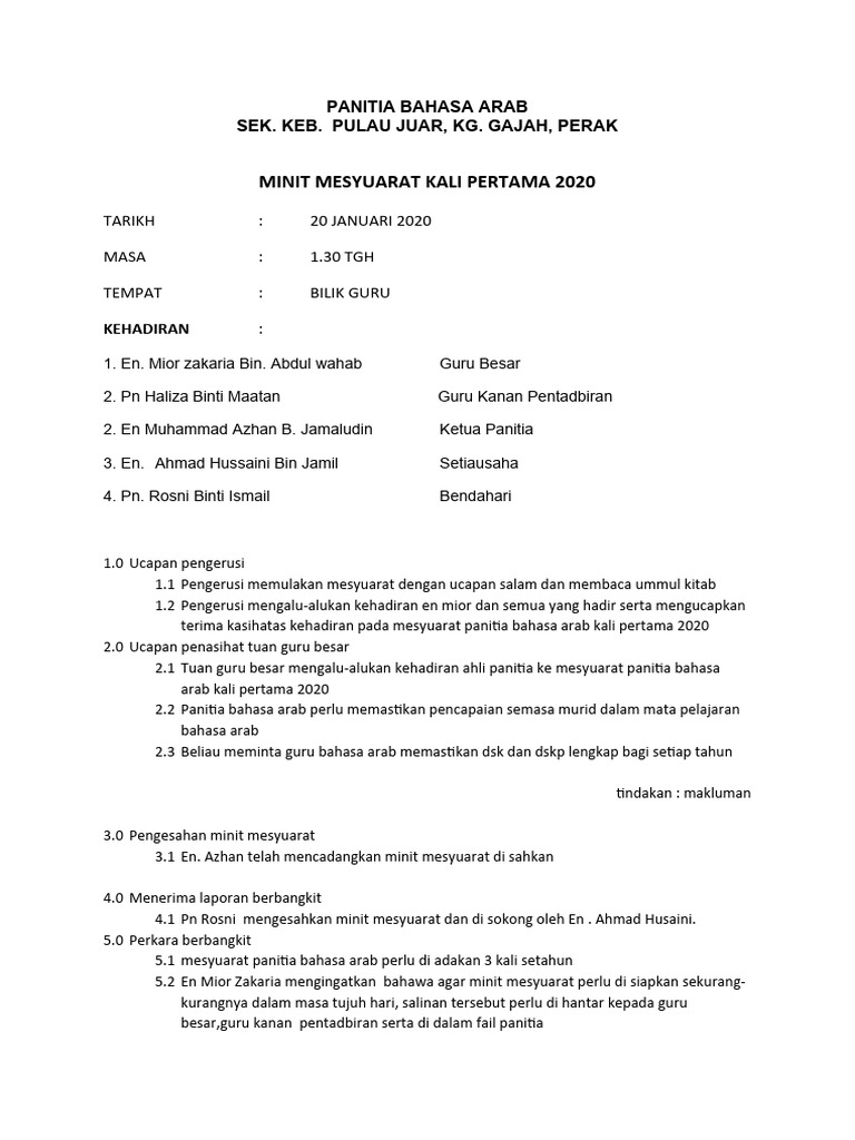 PANITIA BAHASA ARAB - Docx KALI PERTAMA SKPJ - Docx2020 | PDF
