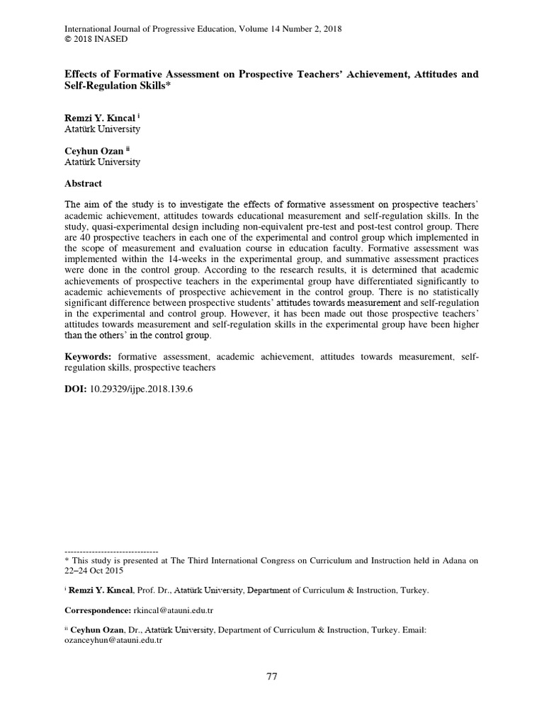 Effects of Formative Assessment On Prospective Teachers' Achievement ...