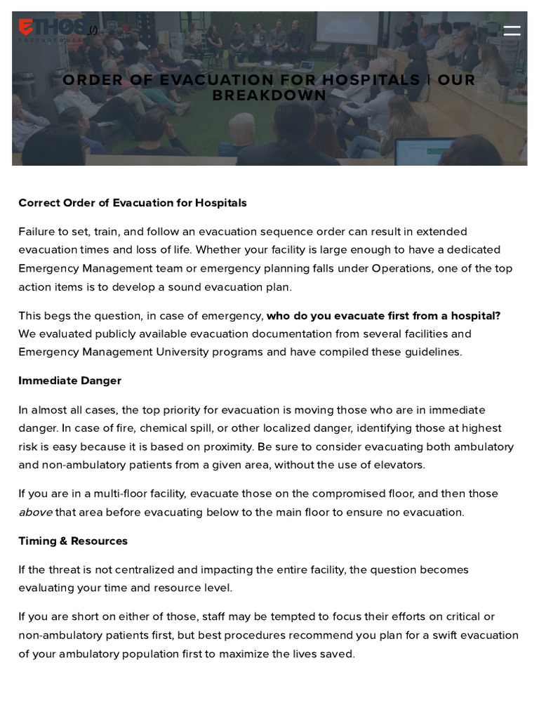 Correct Order of Evacuation For Hospitals - Ethos Preparedness ...