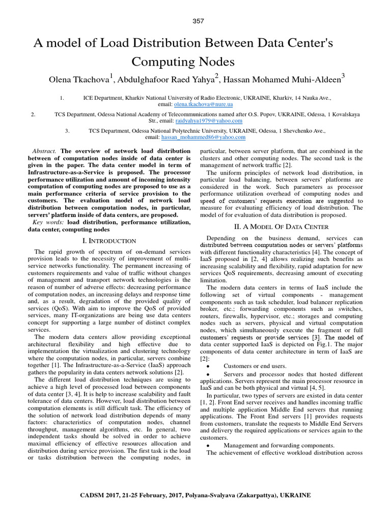 cadsm 2017_A model of Load Distribution Between Data Center's Computing Nodes | PDF | Load ...