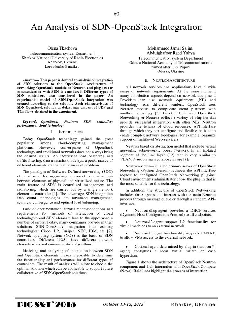 PICST 2015 An Analysis of SDN-OpenStack Integration | PDF | Computer Network | Open Stack