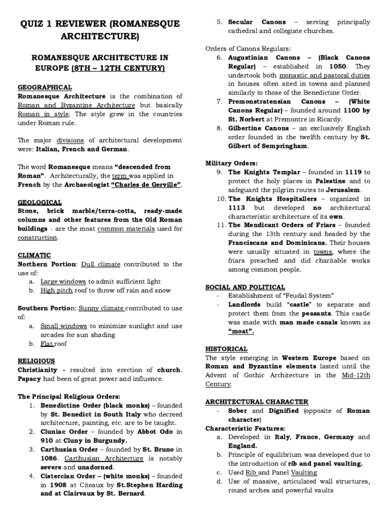 Hoa 2 Romanesque Quiz Reviewer | PDF | Vault (Architecture ...