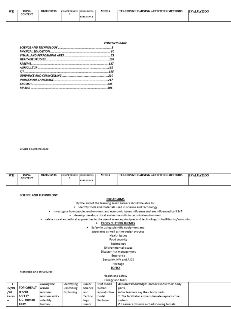 Grade 6 Scheme T1 2020 Pdf Learning Science