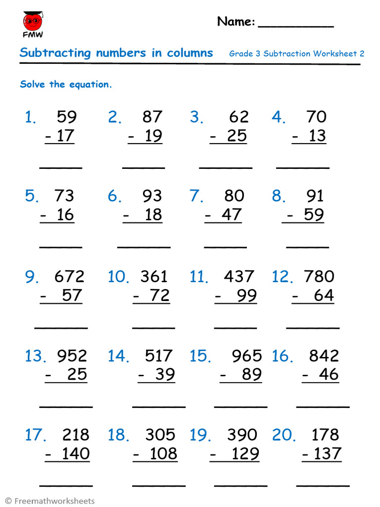 Grade 3 Subtraction Worksheet 2 | PDF