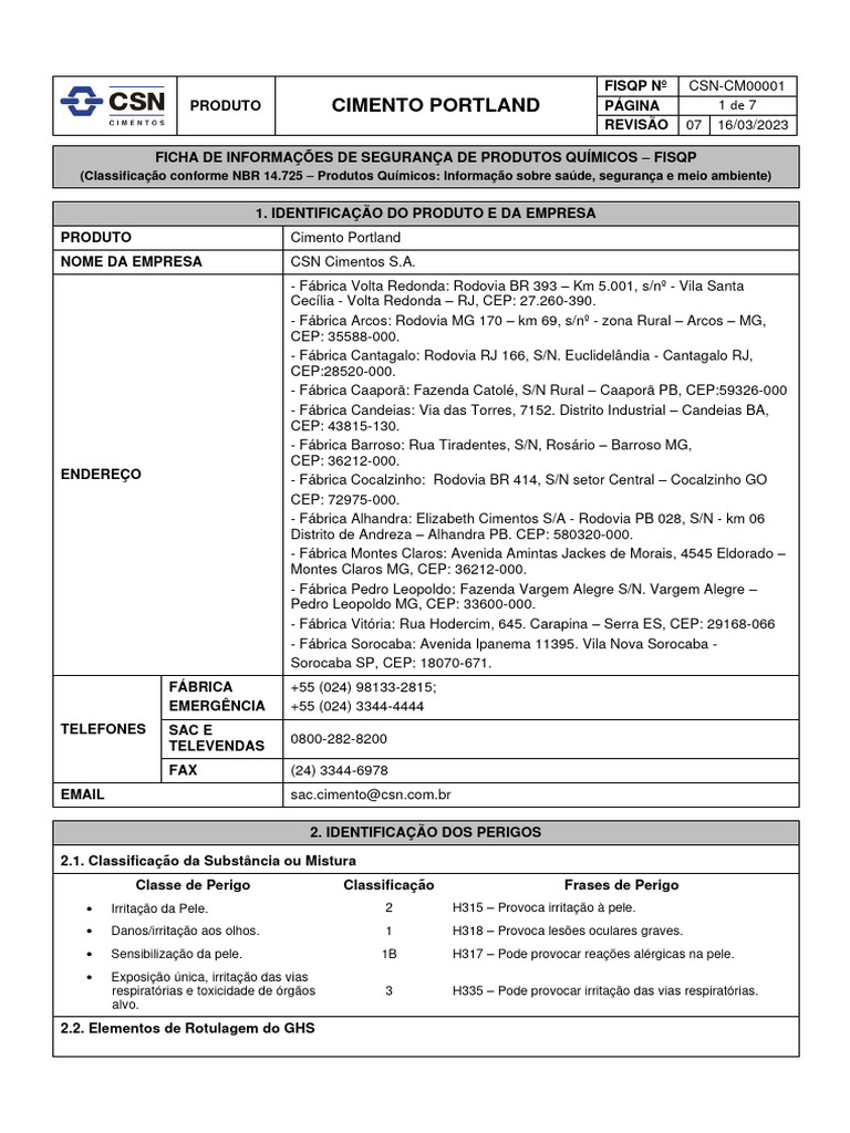 Fisqp-Csn Cimentos - CP Ii - F - 32 | PDF | Cimento | Desperdício