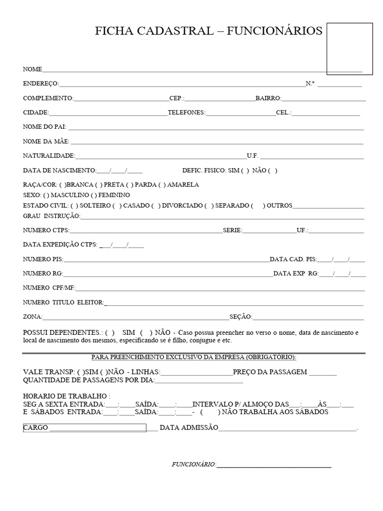 Ficha de Funcionario Simples Word | PDF