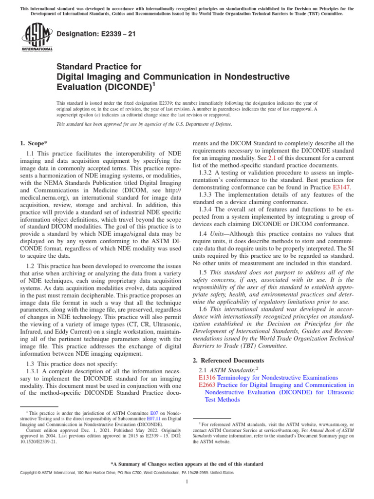 Digital Imaging and Communication in Nondestructive Evaluation (DICONDE ...