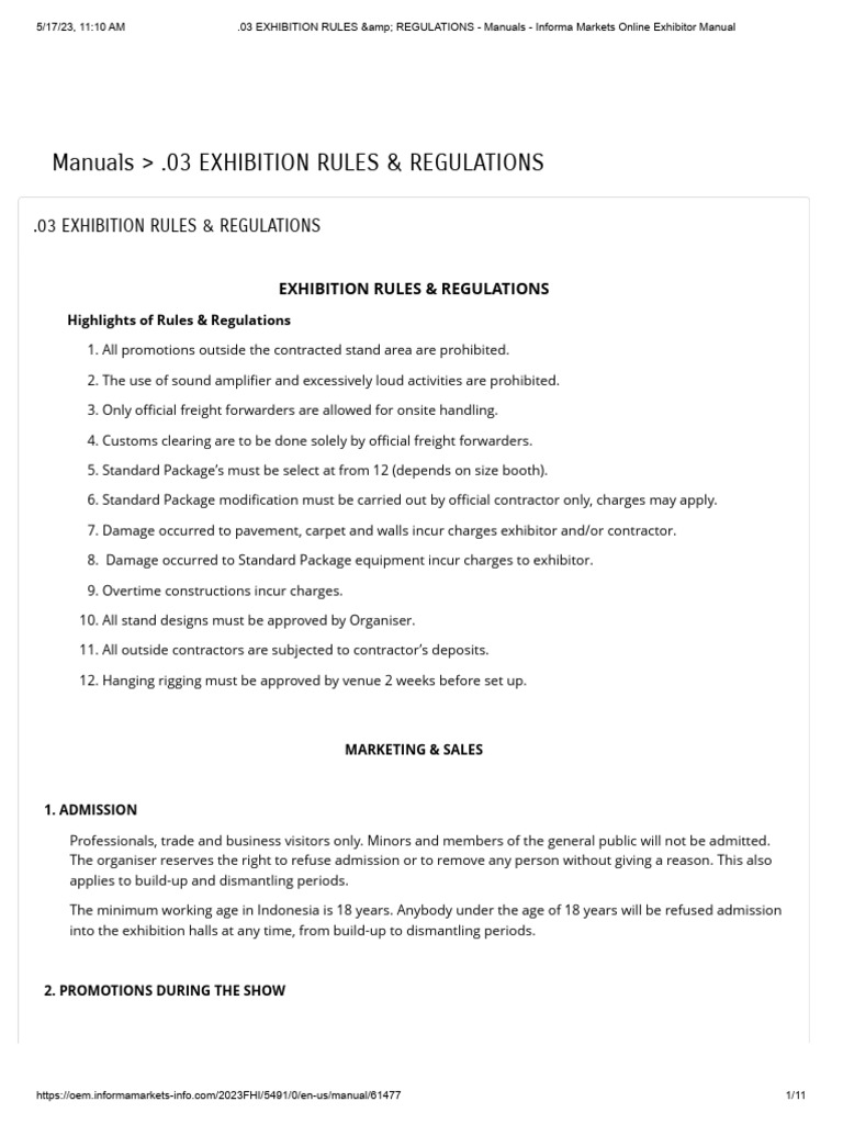 Exhibition Rules & Regulations Manual | PDF | Travel Visa