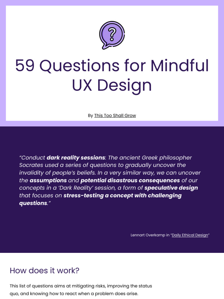 Mindful UX Design: 59 Essential Questions | PDF | Psychology ...