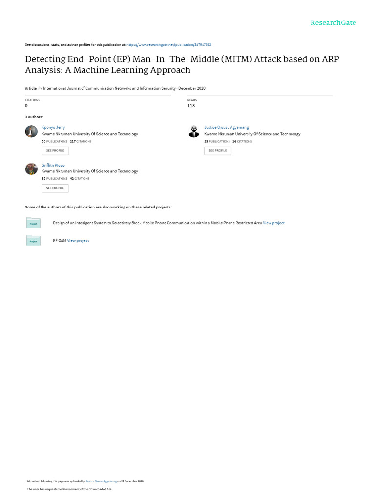 Detecting End-Point (EP) Man-In-The-Middle (MITM) Attack Based On ARP Analysis | PDF