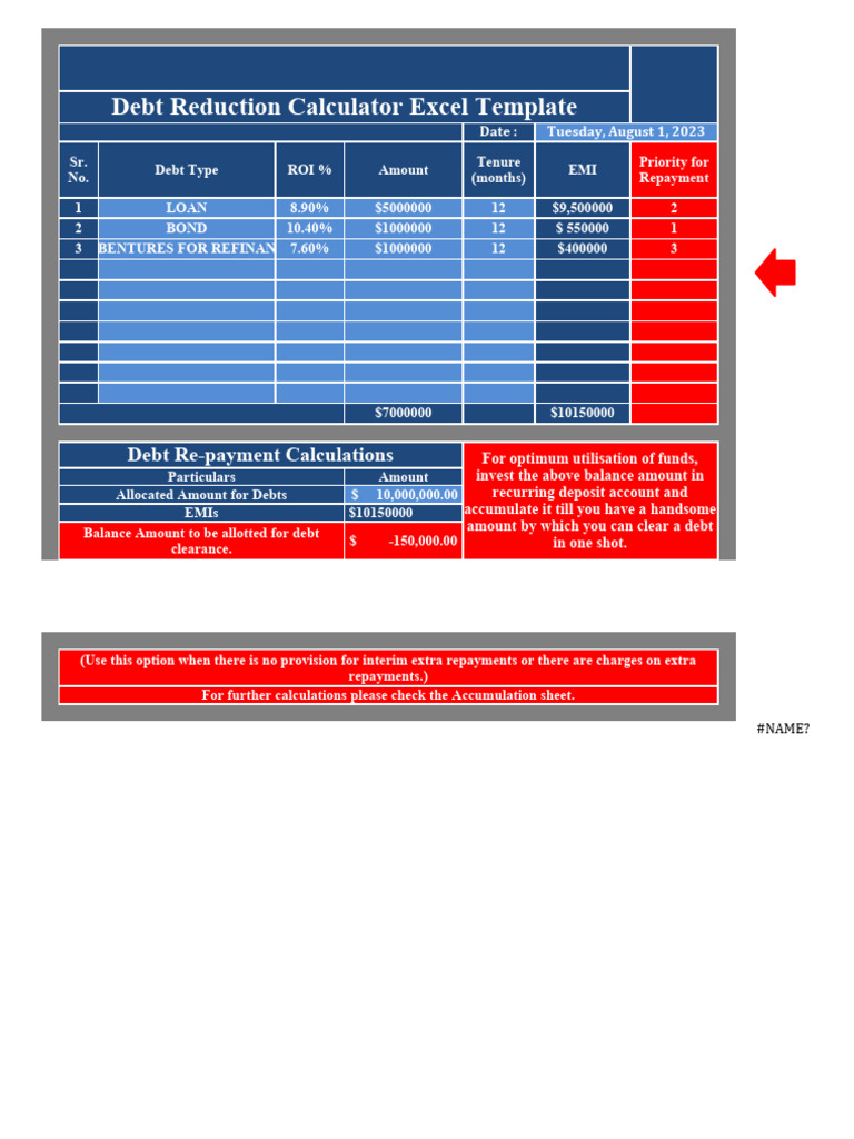 Debt Reduction Calculator Excel Template | PDF | Debt | Money