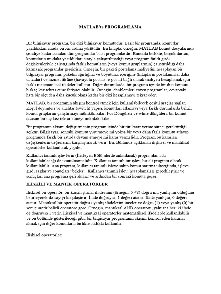 MATLAB Ders Notu 6 | PDF