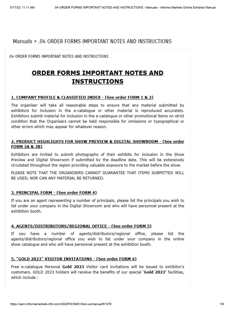 04 Order Forms Important Notes and Instructions - Manuals - Informa ...