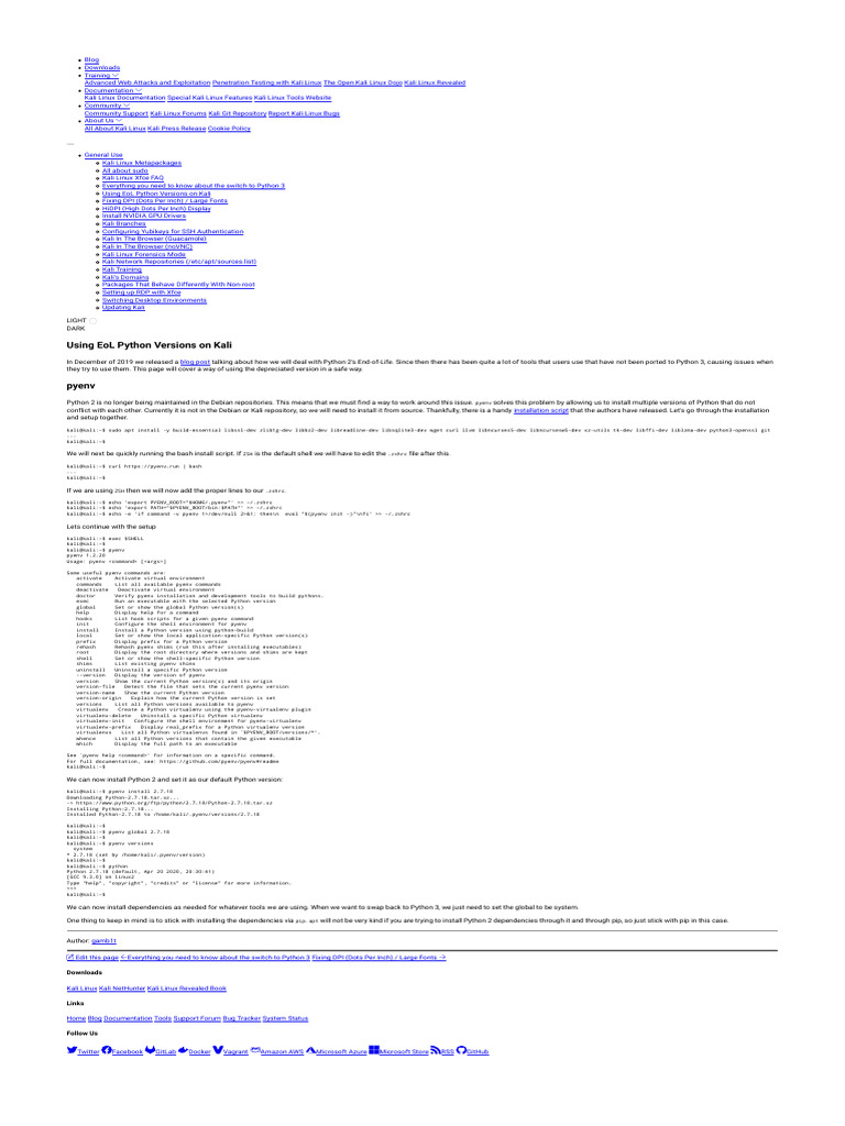 Using EoL Python Versions On Kali Kali Linux Documentation | PDF Using EoL Python Versions On Kali Kali Linux Documentation | PDF