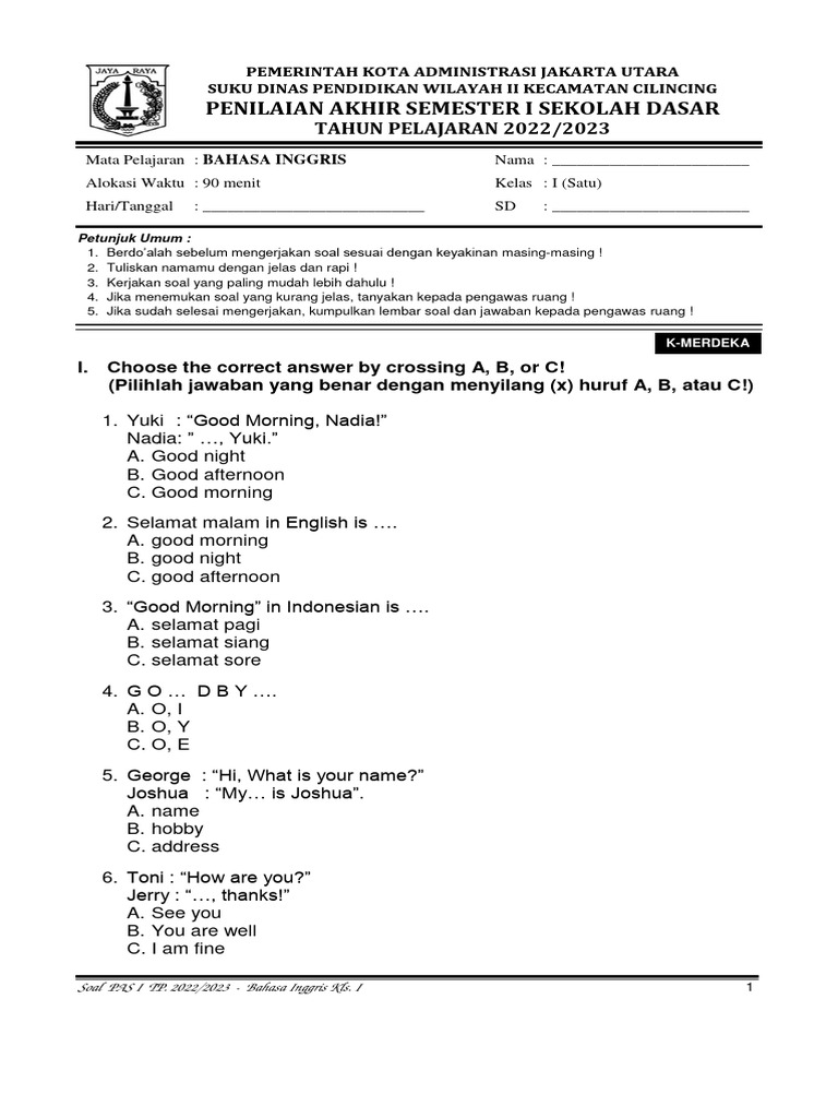 Bahasa Inggris Kelas I | PDF | Language Varieties And Styles | Indonesia