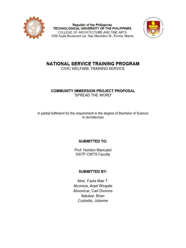 NSTP GRP 1 Project Proposal | PDF