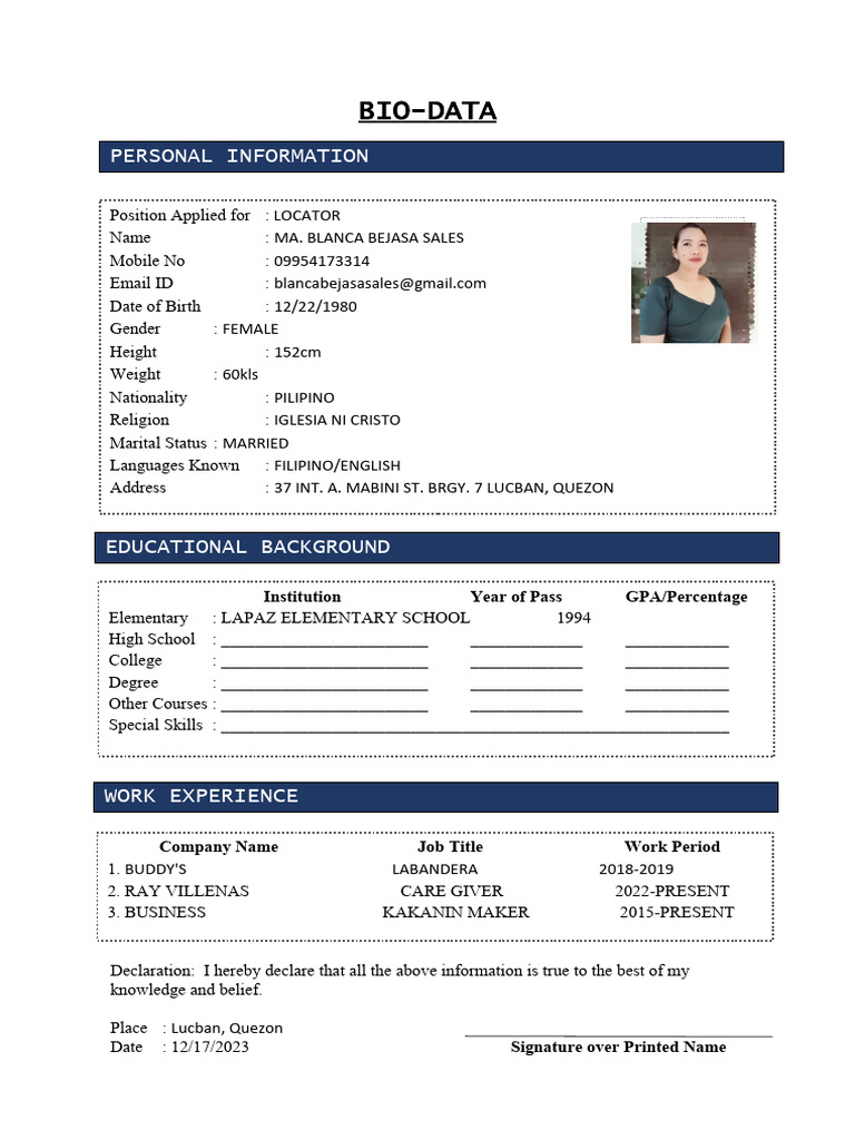 Biodata in Word | PDF