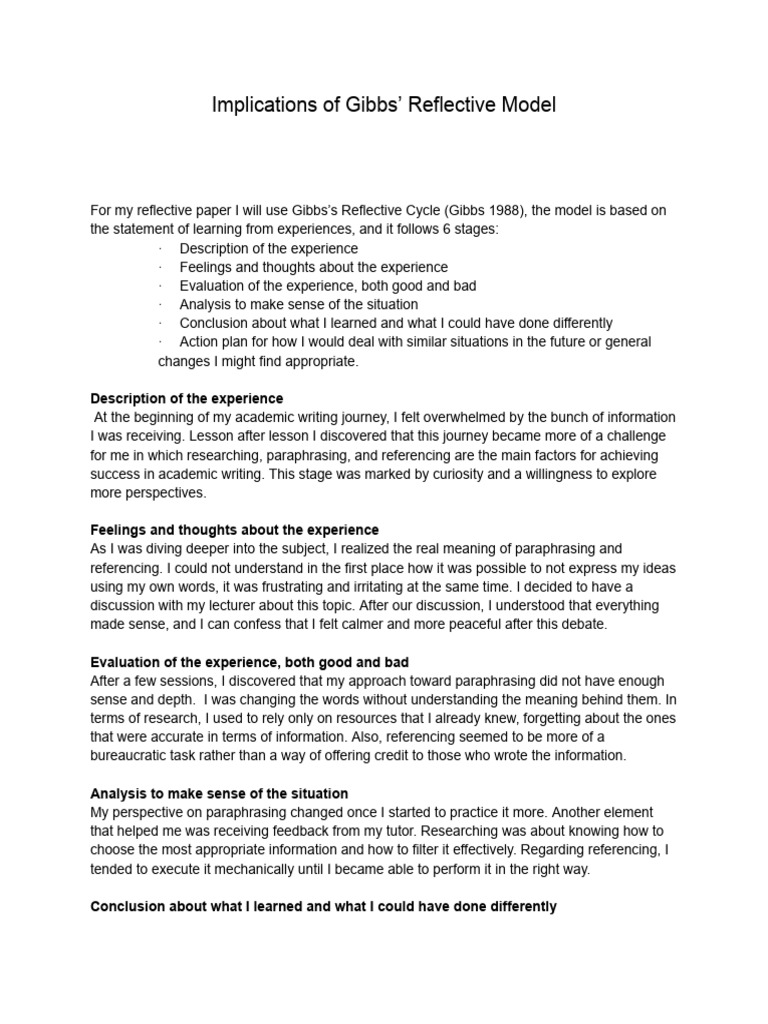 Implications of Gibbs' Reflective Model | PDF | Experience | Thought