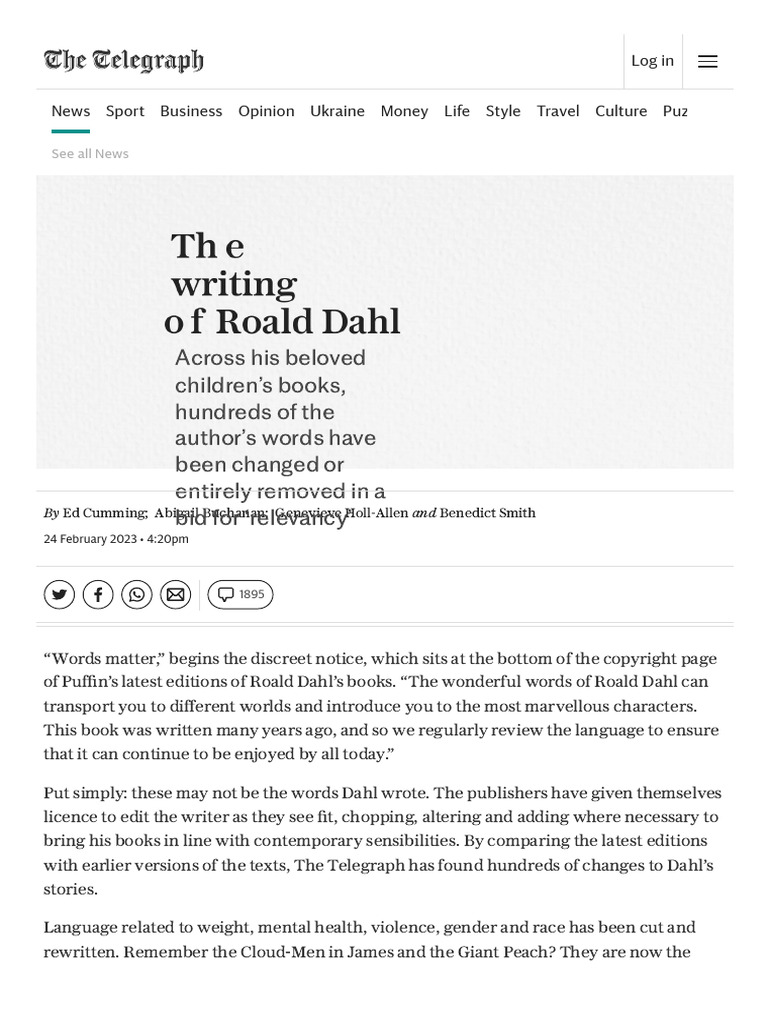 Roald Dahl Rewritten - The Hundreds of Changes Made To Suit A New ...