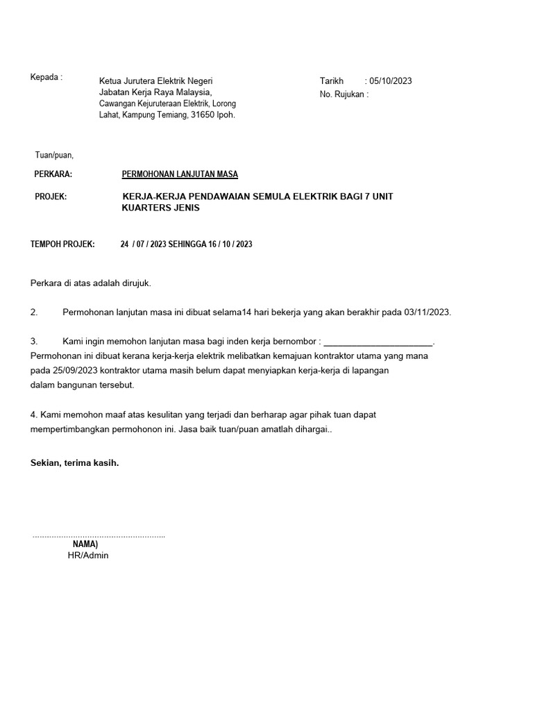 Surat Permohonan Eot | PDF | Komputer