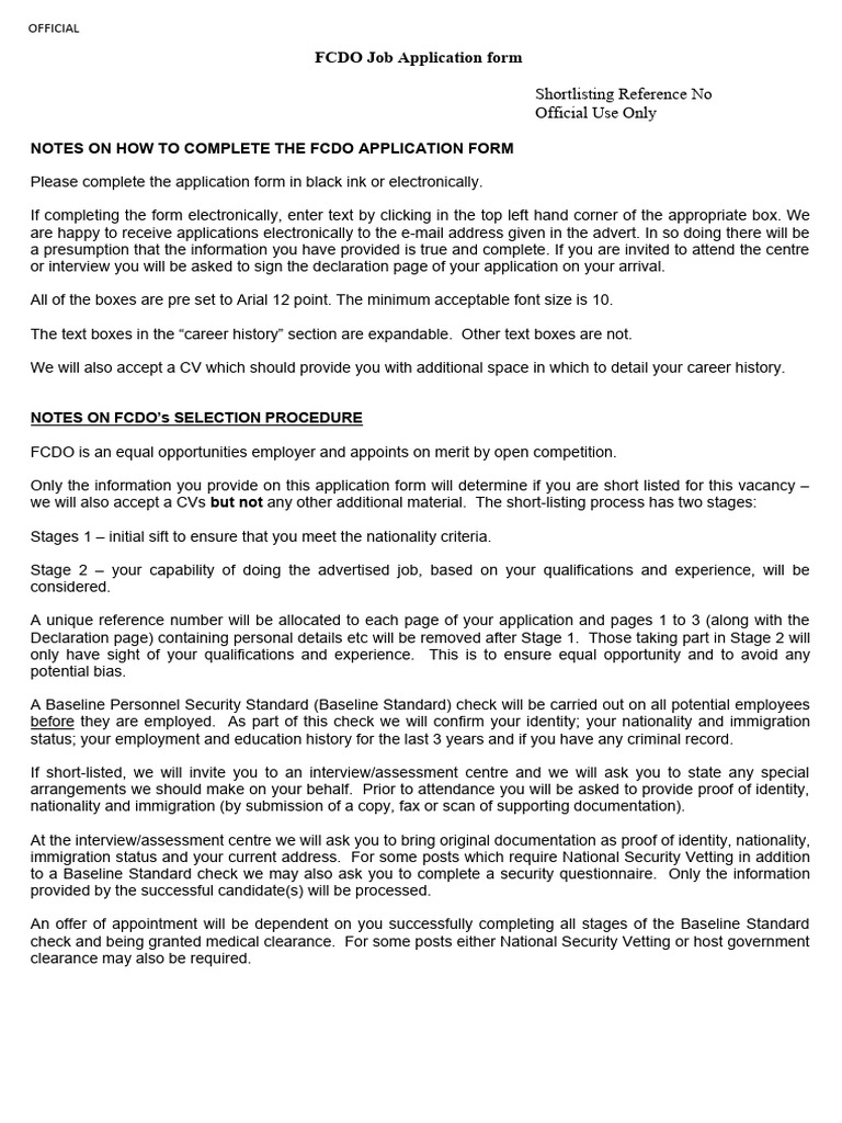 FCDO Job Application Form - G7 A2 D6 Economic Adviser | PDF ...