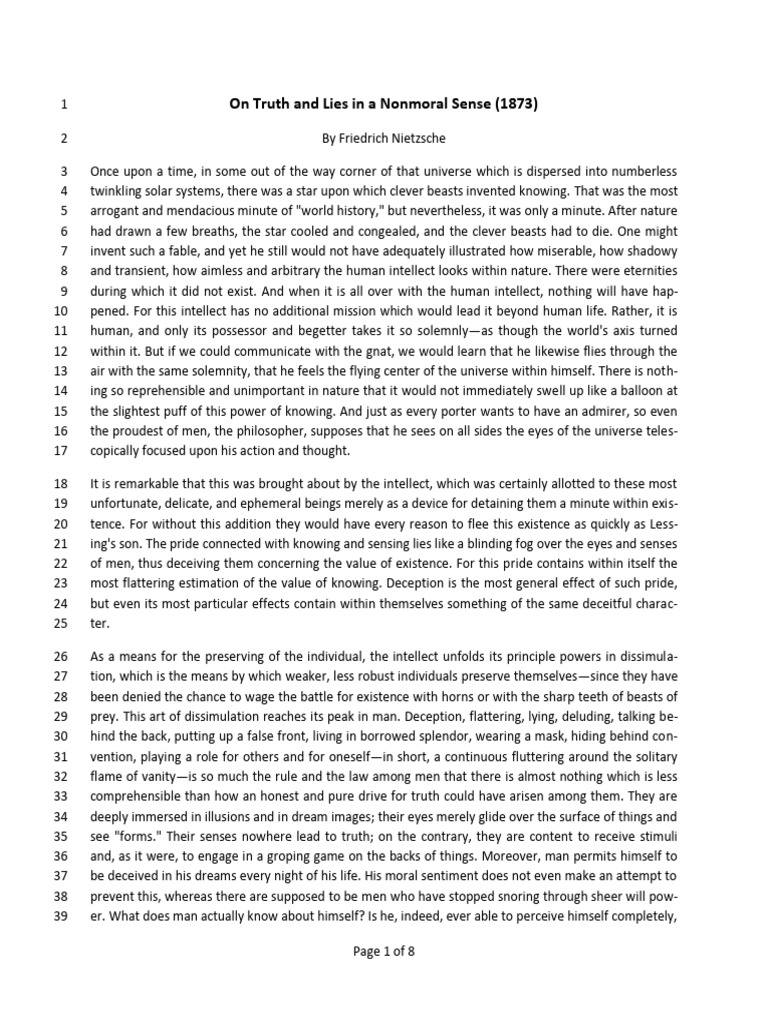 Nietzsche On Truth and Lies | PDF | Truth | Metaphor
