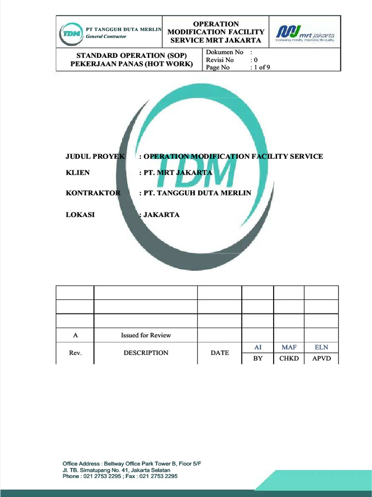 PDF Sop Pekerjaan Panas Hot Work PT TDM - Compress | PDF