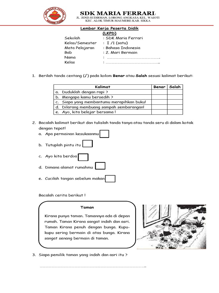 LKPD Bahasa Indonesia BAB 2 | PDF