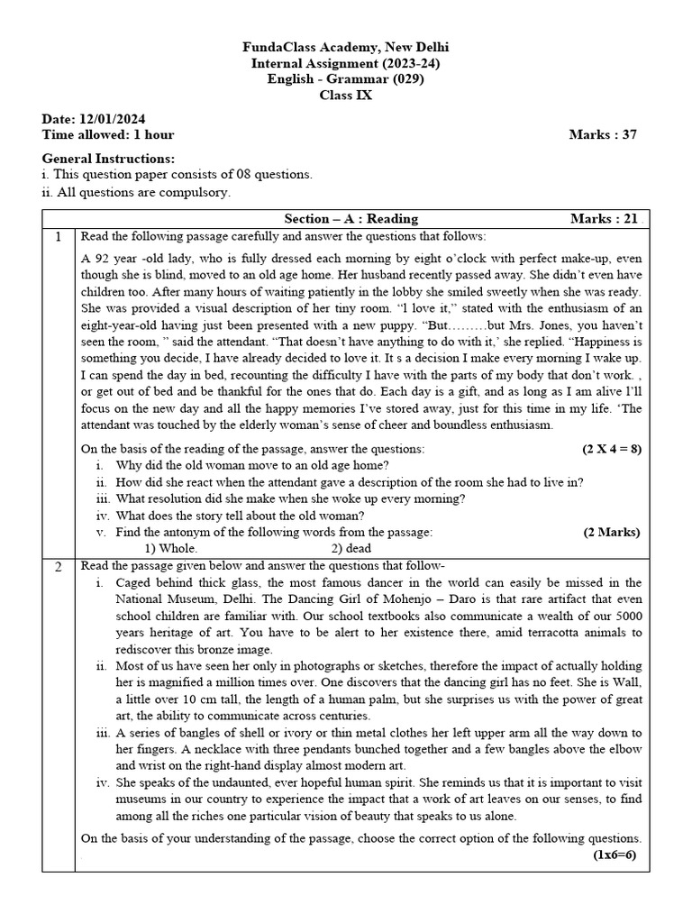Class 09 - English - Grammar - Test | PDF | International Red Cross And ...