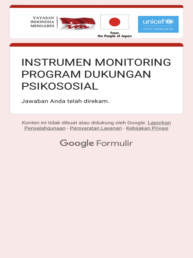 Instrumen Monitoring Program Dukungan Psikososial | PDF