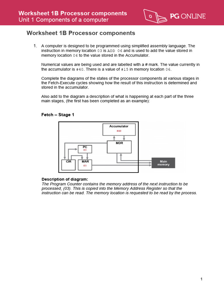 Computer Components Worksheet 1B Processor Components | PDF
