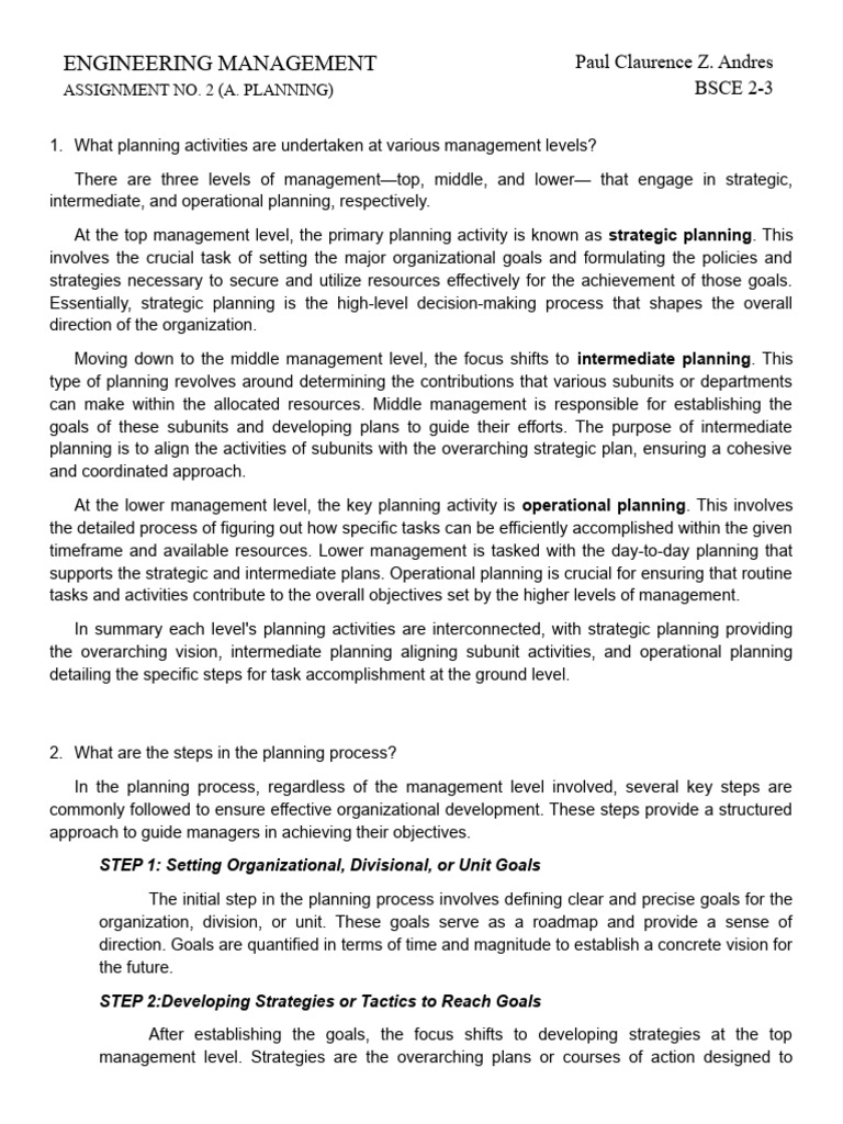 Eng Managemet_Ass 2 | PDF | Goal | Strategic Planning