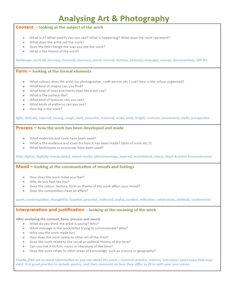 Art & Photography Analysis Guide | PDF | Composition (Visual Arts ...