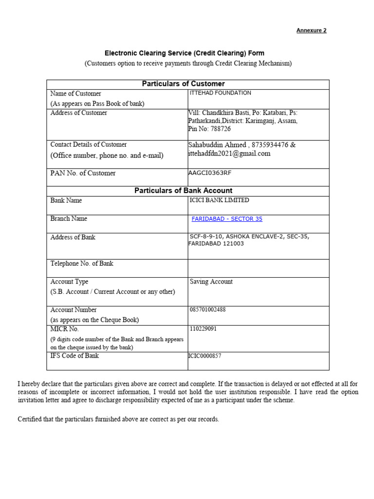 Annexure 2 MIRACLE NGO | PDF | Cheque | Banks