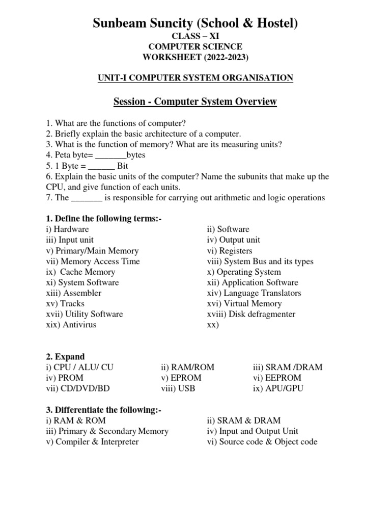 Worksheet1 | PDF | Random Access Memory | Computer Data Storage