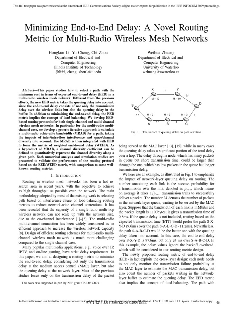 Minimizing End To End Delay A Novel Routing Metric For Multi Radio Wireless Mesh Networks Pdf