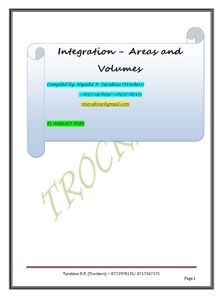 Integration_-_Areas_and_Volumes_-_By_Trockers-1 | PDF | Area | Equations