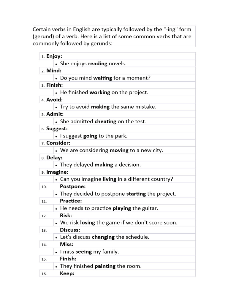 Verbs Taking Ing or Infinitive | PDF | Language Arts & Discipline