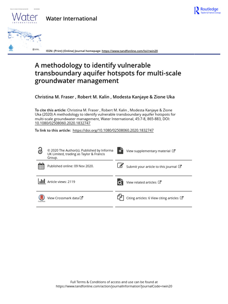 A Methodology To Identify Vulnerable Transboundary Aquifer Hotspots For ...
