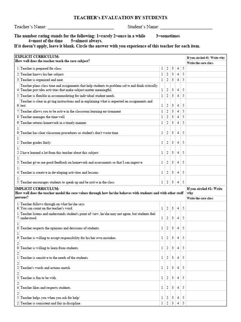 Teacher Evaluation by Students | PDF | Teachers | Curriculum